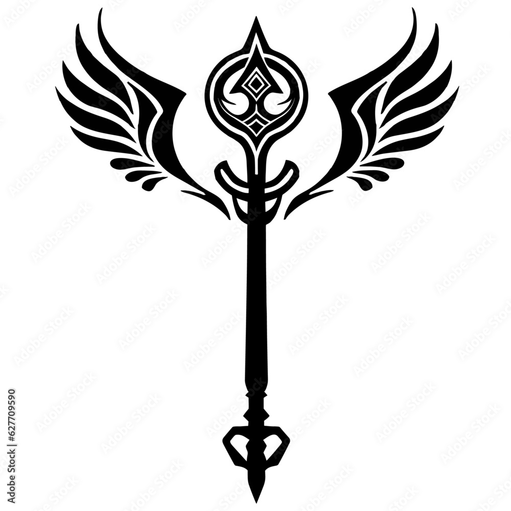 Viking key symbol with wings, vector art, isolated on white background ...