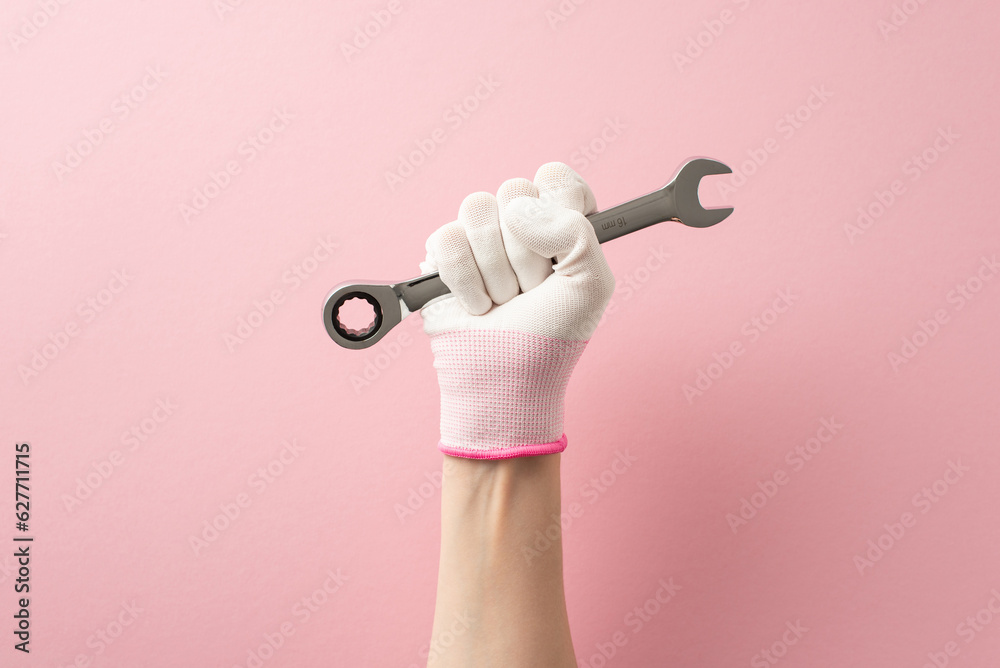 Feminine power and workplace equality. First person top view showcasing ...