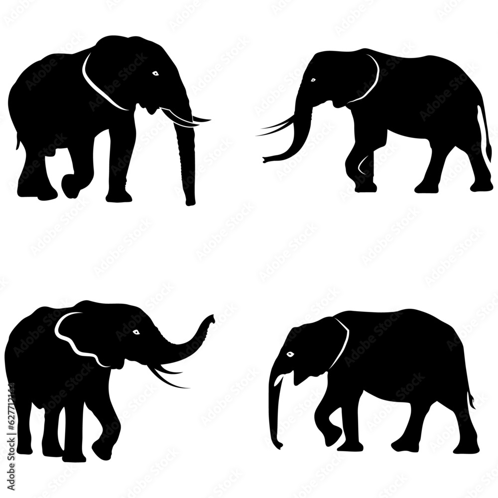 set of elephants silhouettes, Elephant SVG, Elephant Bundle SVG ...
