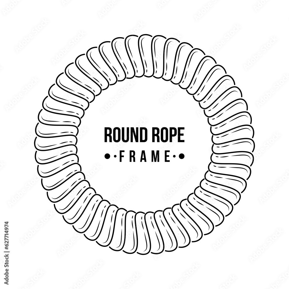 Hand drawn round rope frame. Circle rope, rounded border and decorative ...