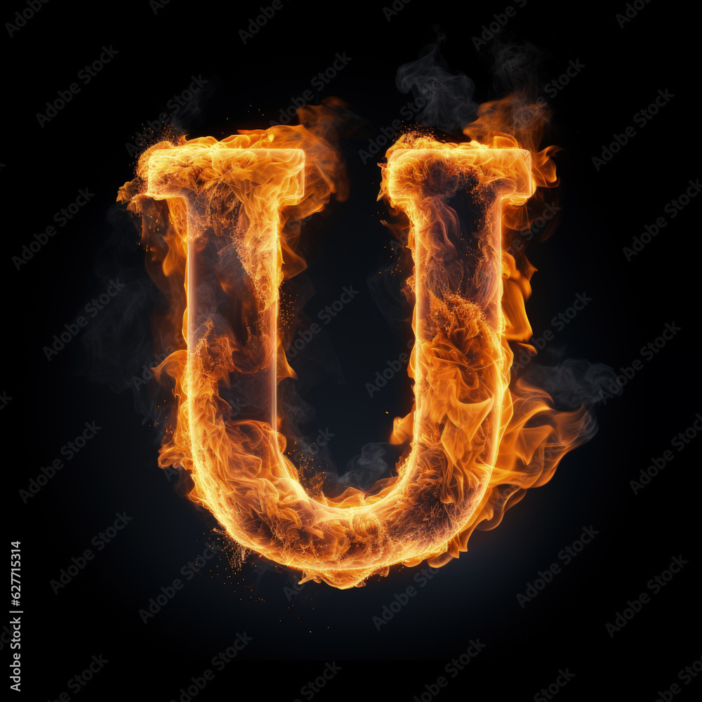 Capital letter U consisting of a flame. Burning letter U. Letter of ...