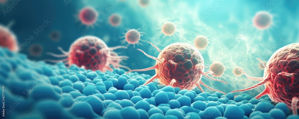 Molecular structure of cancer cells under microscope, realistic macro ...