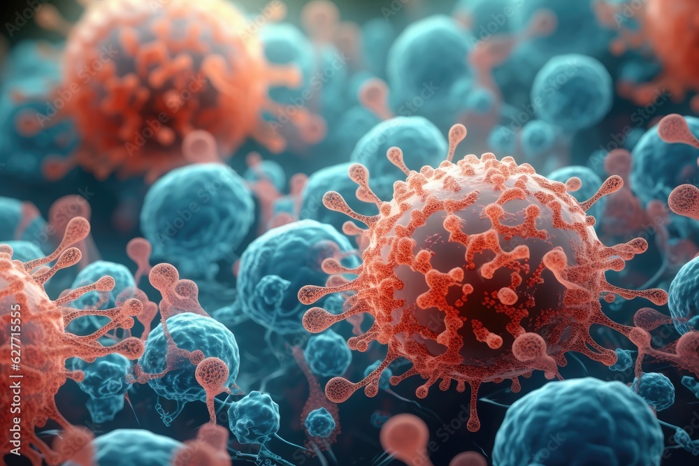 Molecular structure of cancer cells under microscope, realistic macro ...