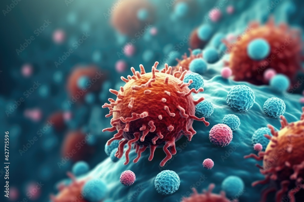 Molecular structure of cancer cells under microscope, realistic macro ...