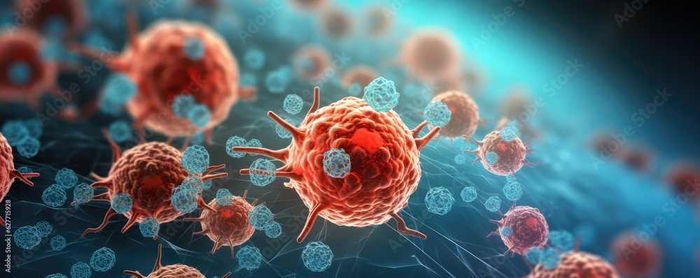 Molecular structure of cancer cells under microscope, realistic macro ...