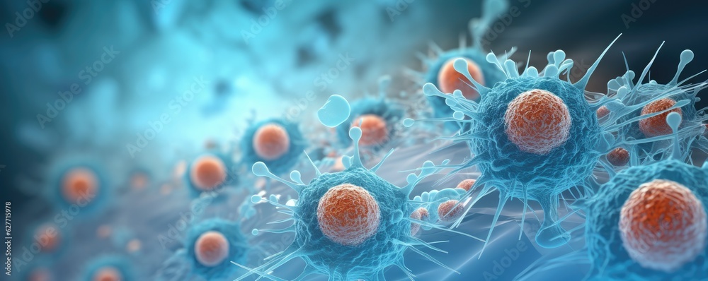 Molecular structure of cancer cells under microscope, realistic macro ...