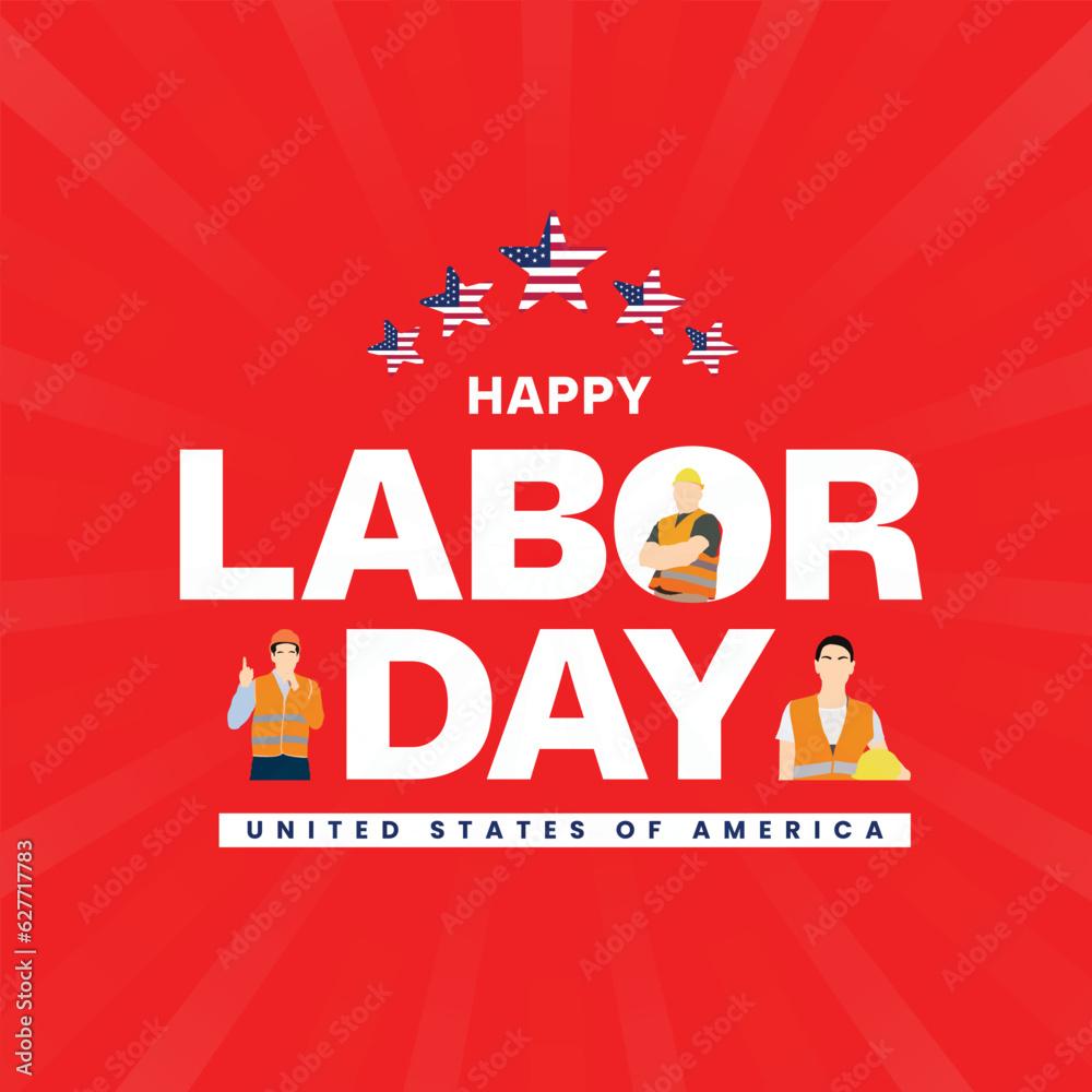 Happy labor day red color background social media wishing poster or ...
