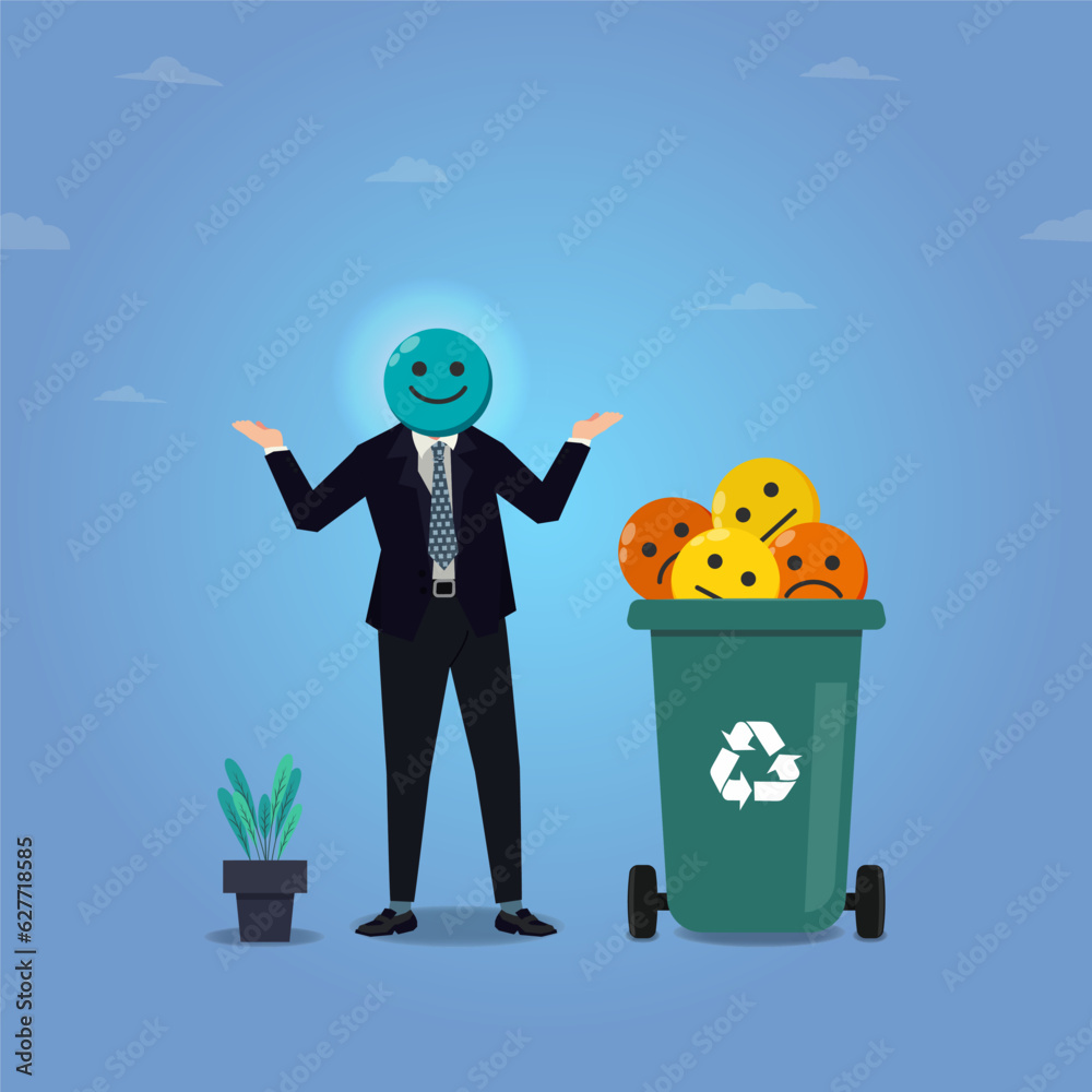 Businessman with smile emoticon head and the other emoticon are in ...