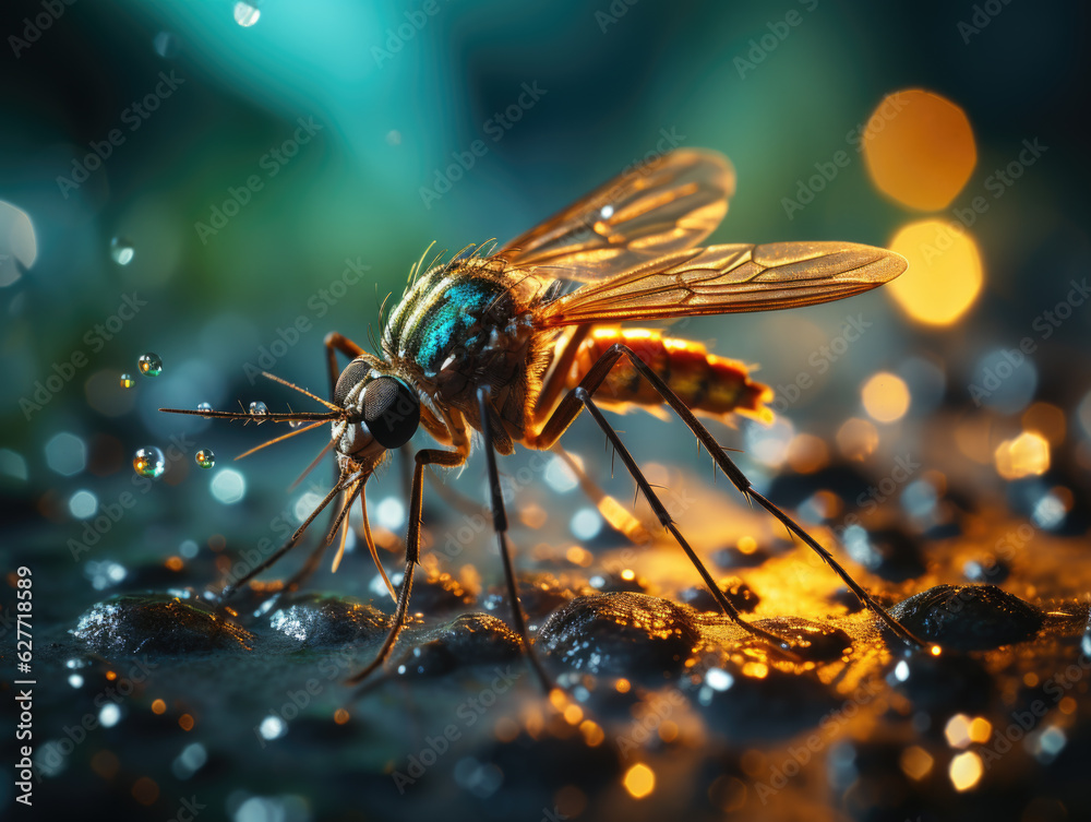 Evoking a romantic or mysterious mood, a mosquito is photographed ...