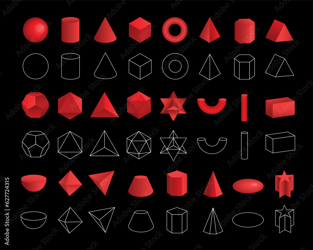 Set of vector realistic 3D red geometric shapes isolated on background ...