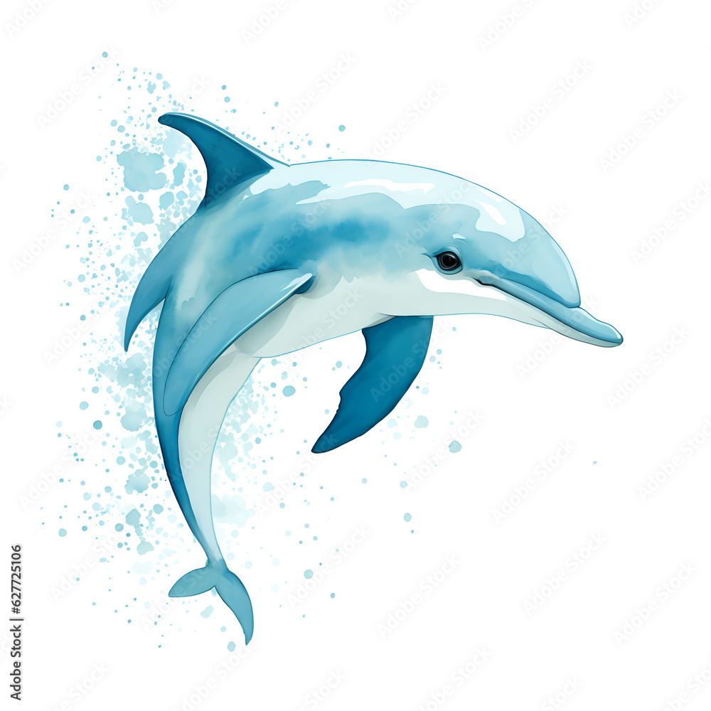 Dolphin in cartoon style. Cute Little Cartoon dolphin isolated on white ...