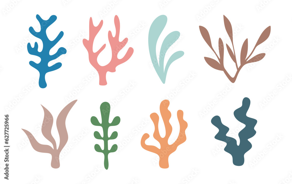 Set of Seaweed shapes. Aesthetic elements collection isolated on white ...