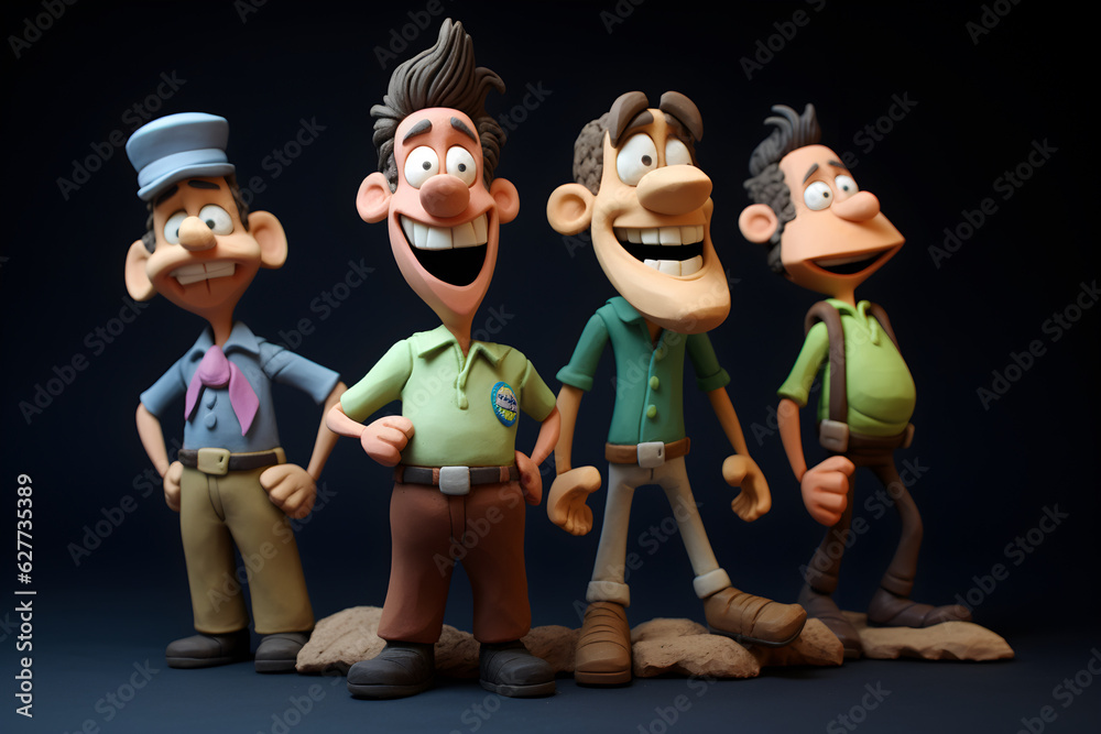 group of people in a row. Cartoon characters. claymation style Stock ...