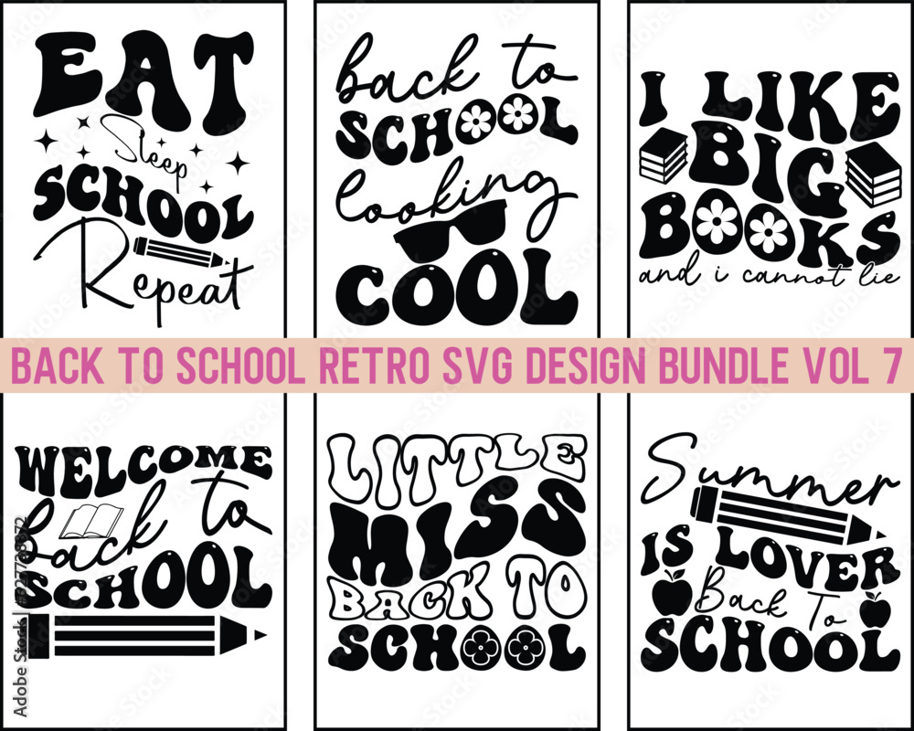 Vecteur Stock Back To School Retro Svg Bundle Vol 7,Retro Teacher SVG ...