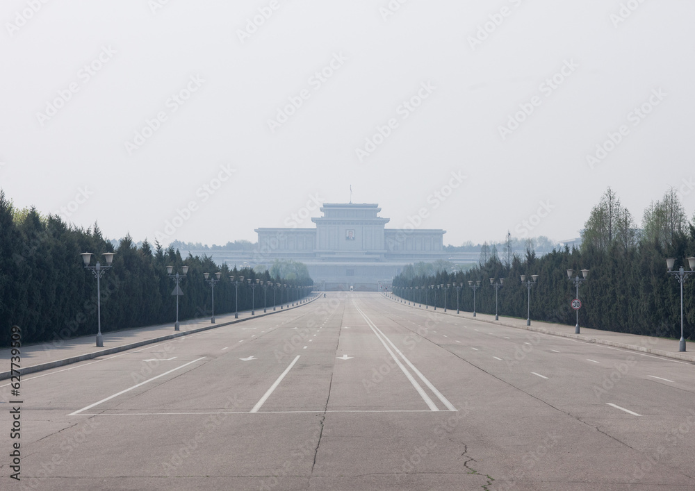 Road leading to Kumsusan memorial palace, Pyongan Province, Pyongyang ...