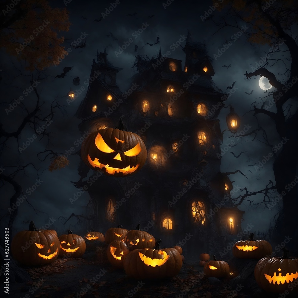 Scary Gothic castle on Halloween night, haunted palace or mansion for ...