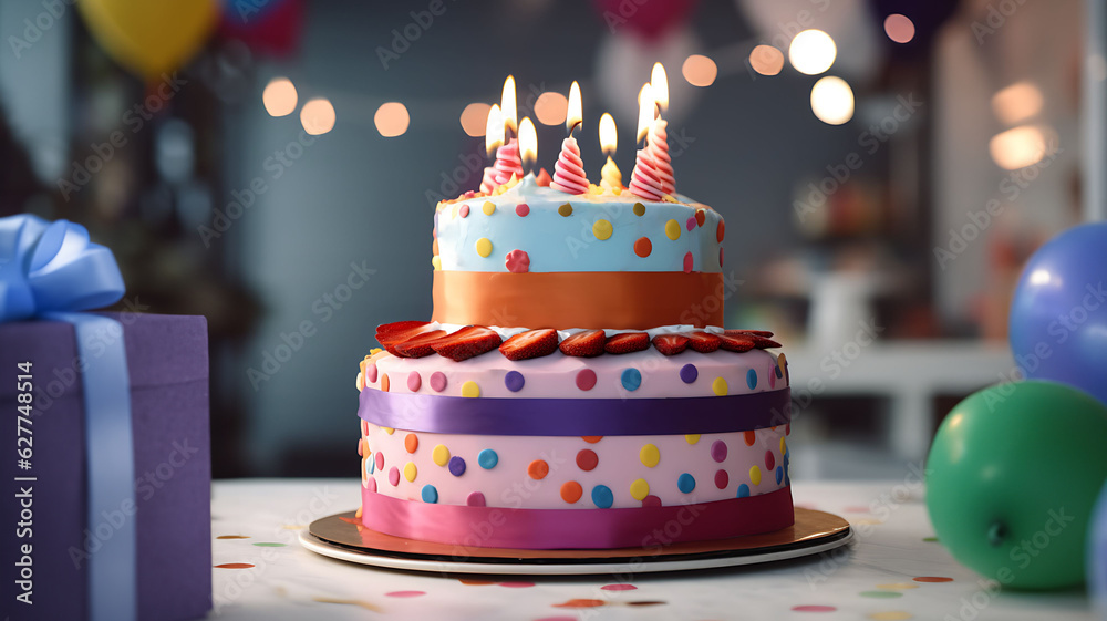 birthday cake with candles, strawberries, birthday party for children ...