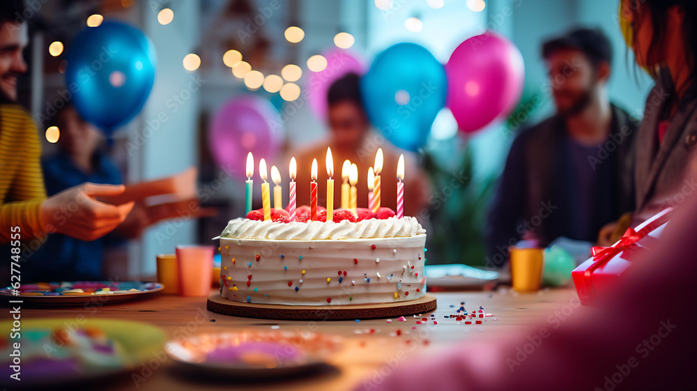 white birthday cake with candles, birthday party for children, children ...
