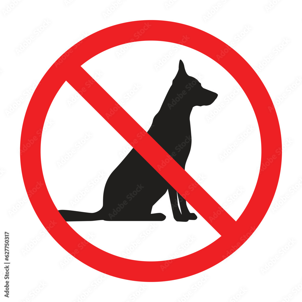 Sign prohibiting dogs. Crossed dog's silhouette. Vector illustration ...