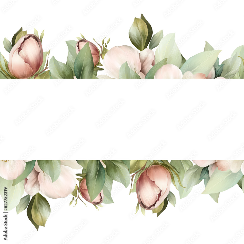 Floral seamless border, frame with delicate flowers, background for ...