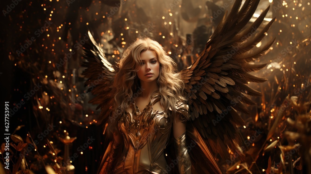 Beautiful Angel Woman in Armor on the Battlefield. Digital Art ...