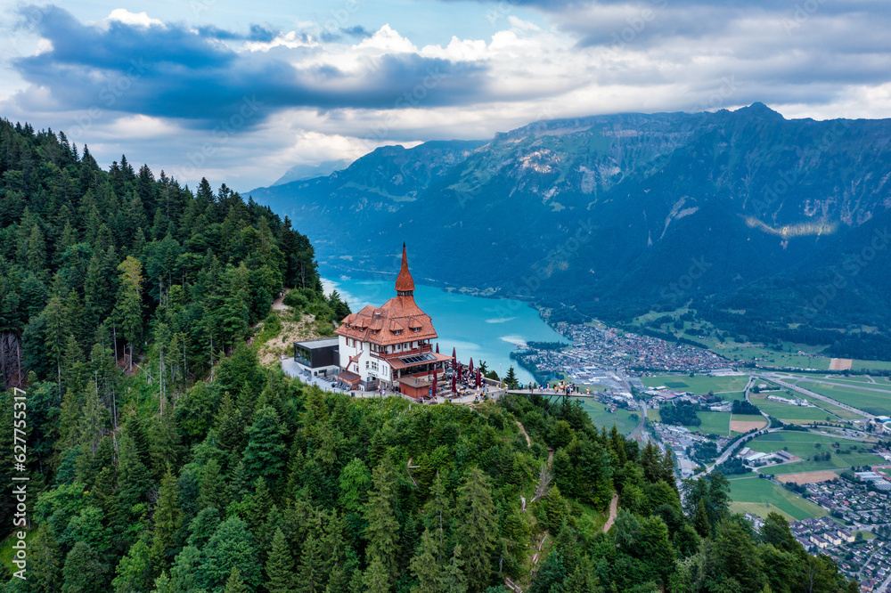 Beautiful top of Harder Kulm in Swiss Interlaken in summer sunset ...