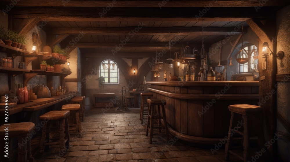 Medieval tavern interior design, medieval bar generative ai Stock ...