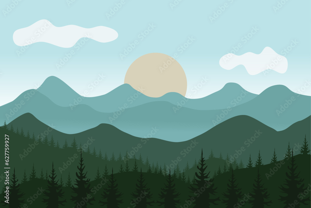 Flat mountain vector illustration. Landscape illustration design ...