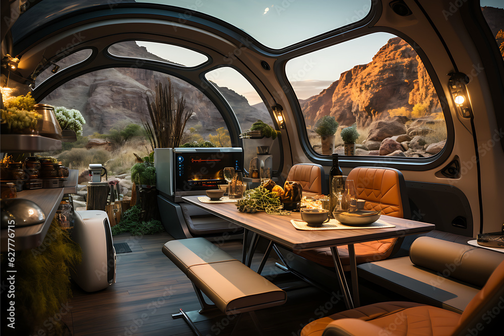 Interior of a Futuristic Autonomous Self-Driving Off The Grid RV Home ...