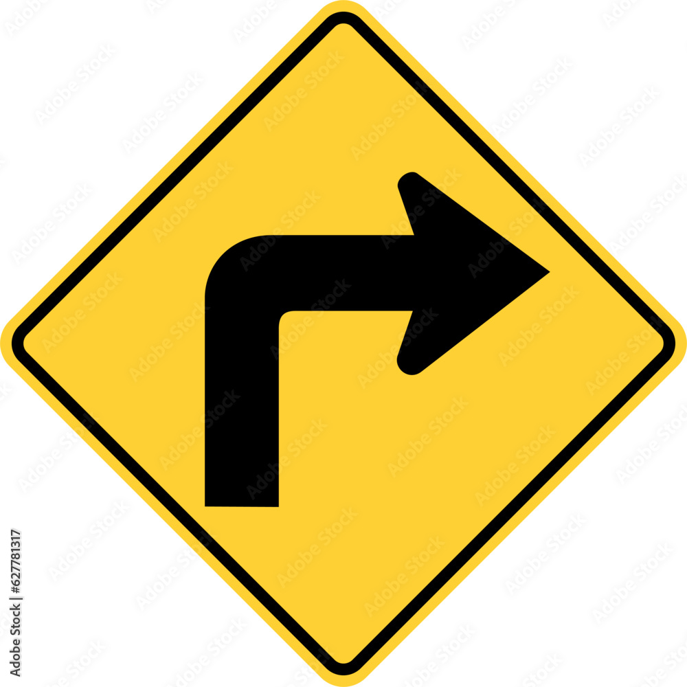 Vector graphic of a usa turn highway sign. It consists of a black arrow ...