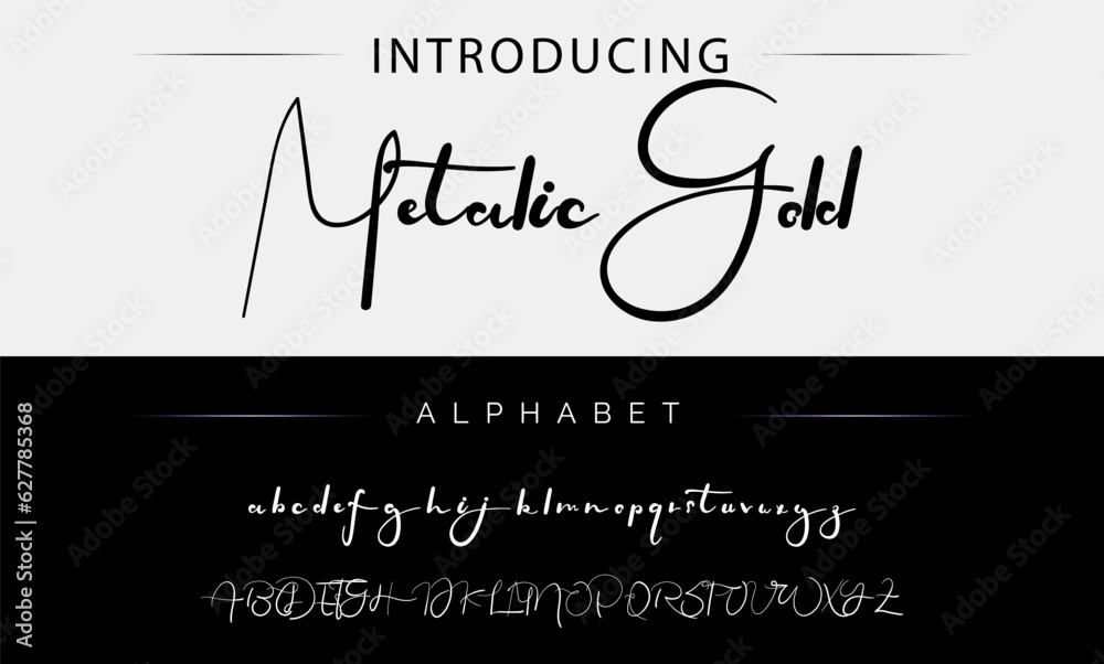 Metalic Gold Hand drawn vector alphabet. Modern monoline signature ...