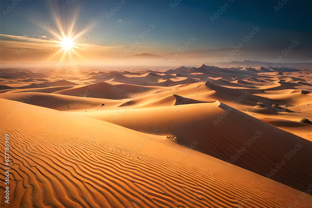 Sand dunes in Desert. Landscape of golden sand in Sahara desert. Golden ...