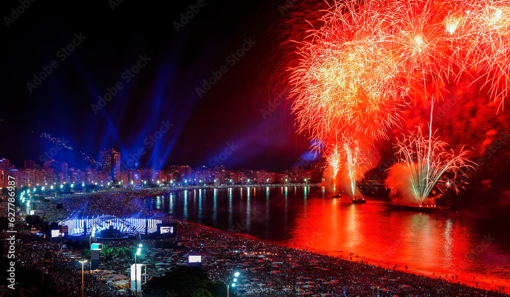 Iconic and breath-taking fireworks display on Copacabana Beach, Rio de ...