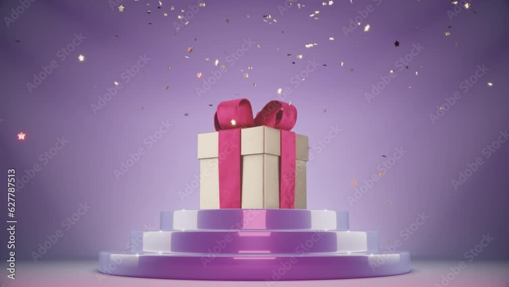 3D Gift Box Zooming In on Podium. A 3D rendering of a gift box. The ...