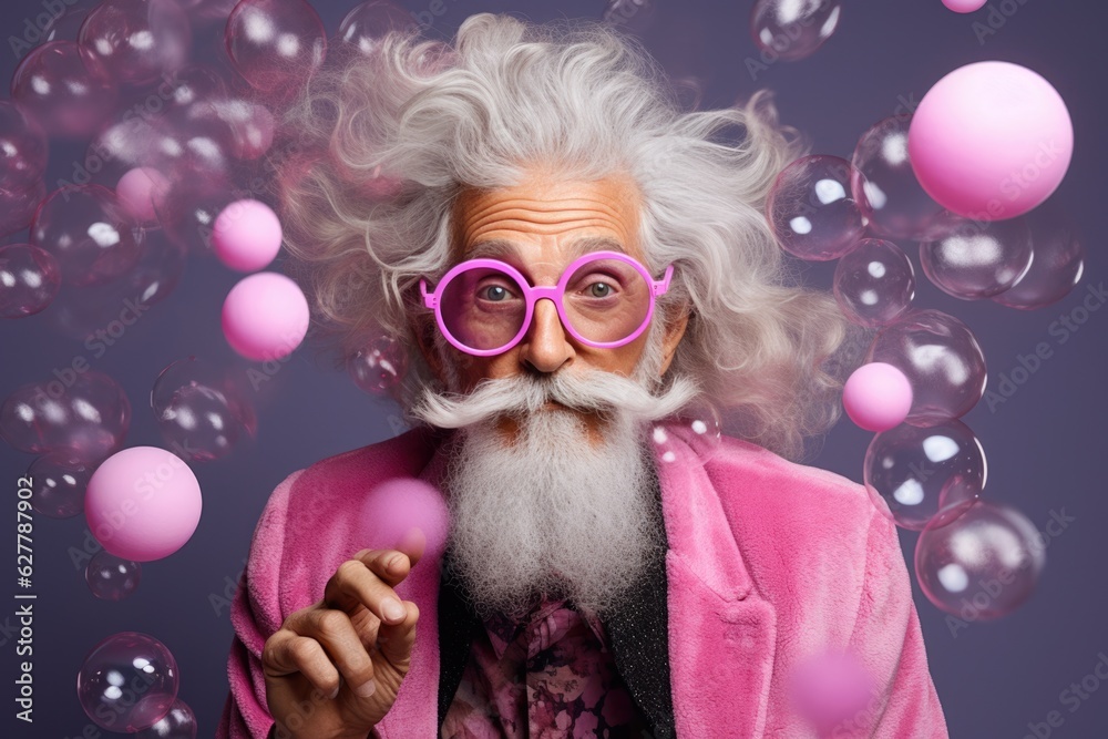 kidult concept photography, funny old man with silver hair, beard and ...
