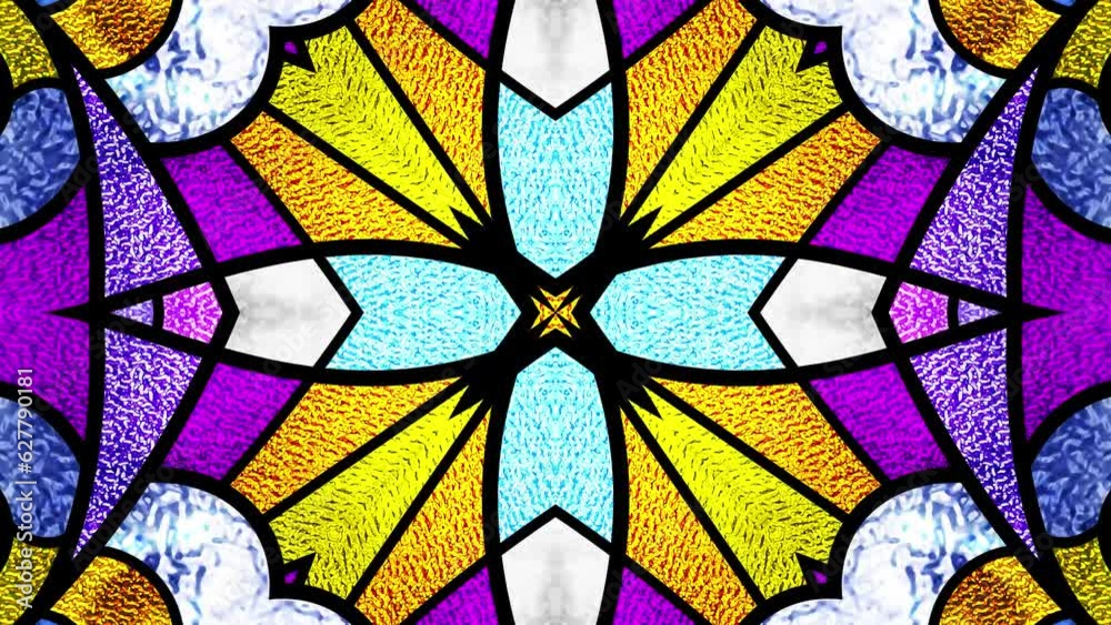 Colorful stained glass animation. Multicolor klaleidoscope. Color glass ...