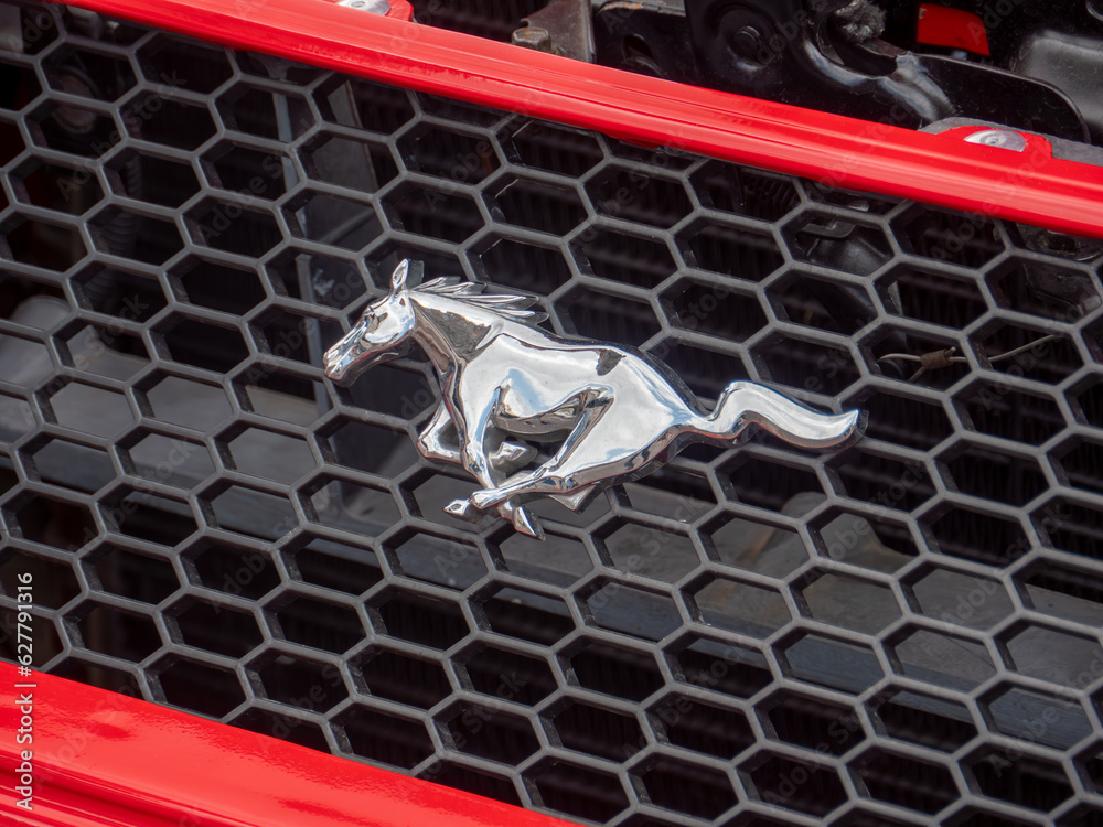 Classic Emblem of a 1979 Ford Mustang Foxbody Gracing the Radiator ...