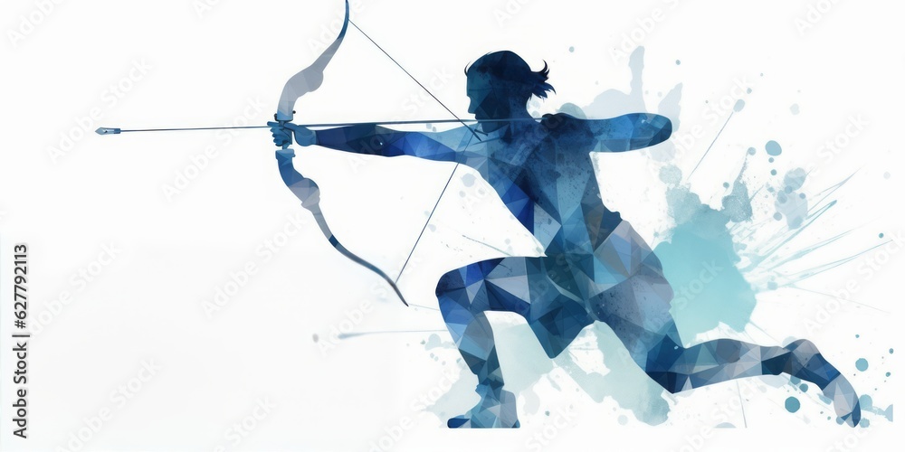 Blue aquarelle Modern Olympic Archer Shooting with Precision, Captured ...