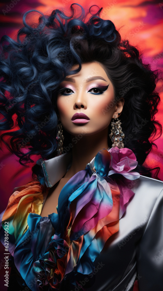 Colorful majesty unfolds before the camera as a drag queen reveals ...