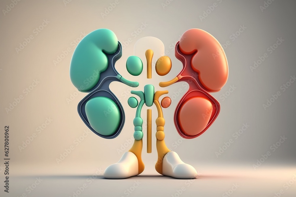 Kidneys. Cute cartoon healthy human anatomy internal organ character ...