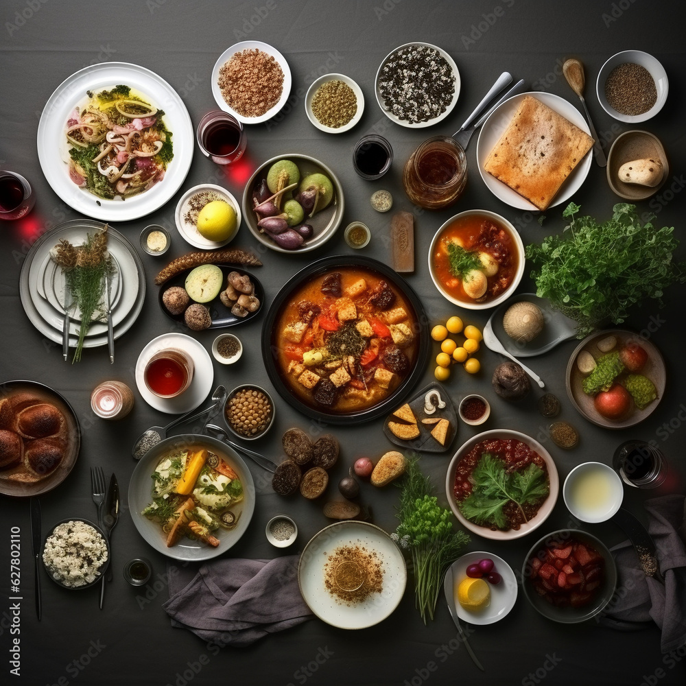 food on a plate, tasty menu with spices, healthy food in plates on a ...