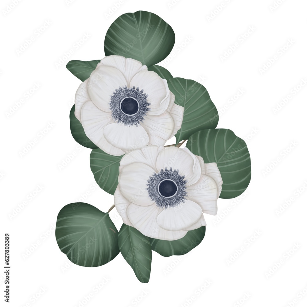 Hermosa ilustracion de flores blancas con técnica de tempera para ...