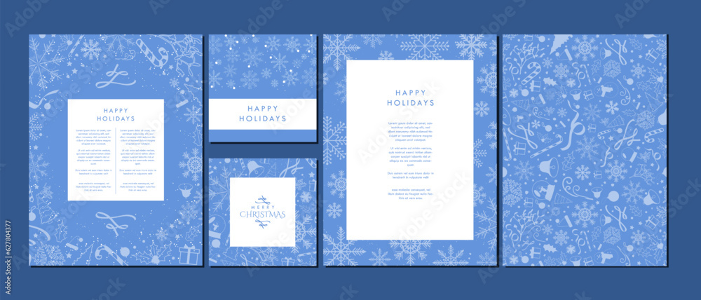 Set of Teal Blue Christmas Template Designs. Beautiful Monochromatic ...