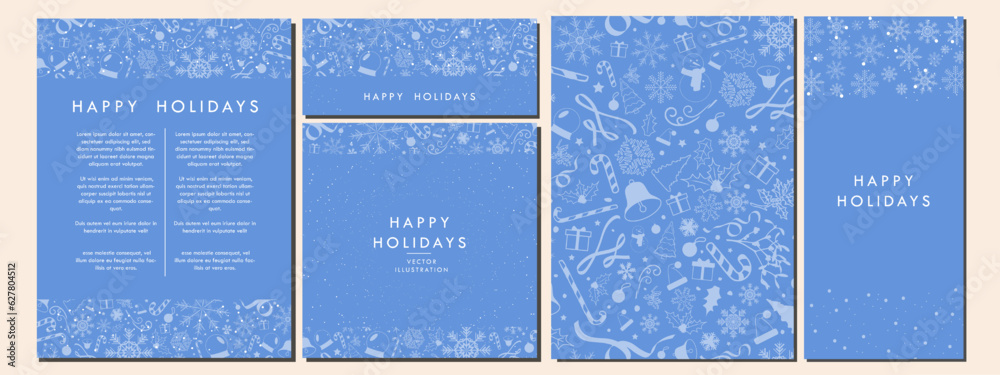Teal Blue Christmas Template Design Collection. Monochromatic Christmas ...