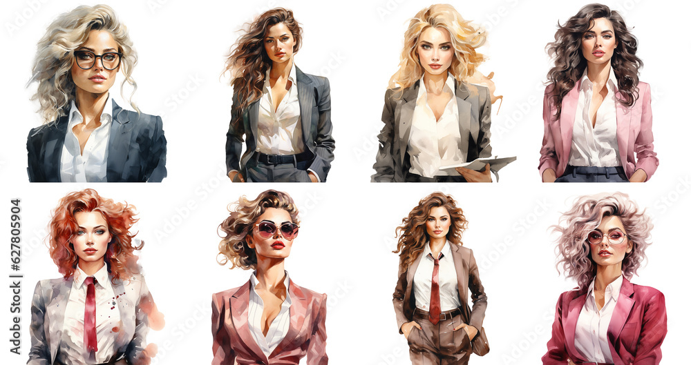 Lady Boss Clipart, Watercolor Fashion Girl and Business Woman Clipart ...