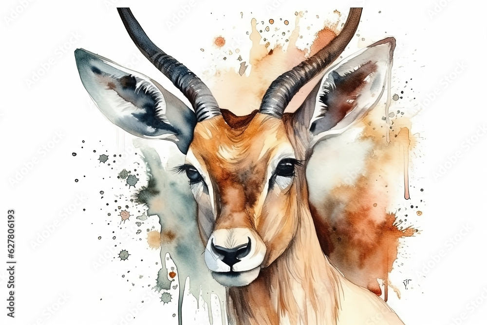 Watercolor antelope illustration on white background Stock Illustration ...