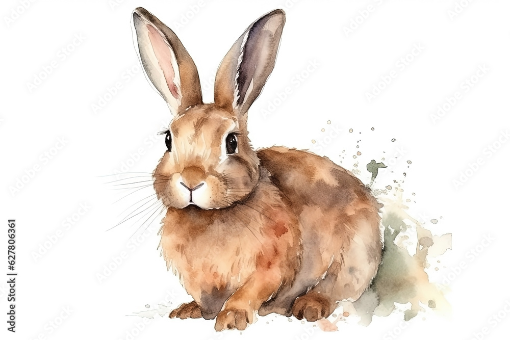 Watercolor rabbit illustration on white background Stock Illustration ...