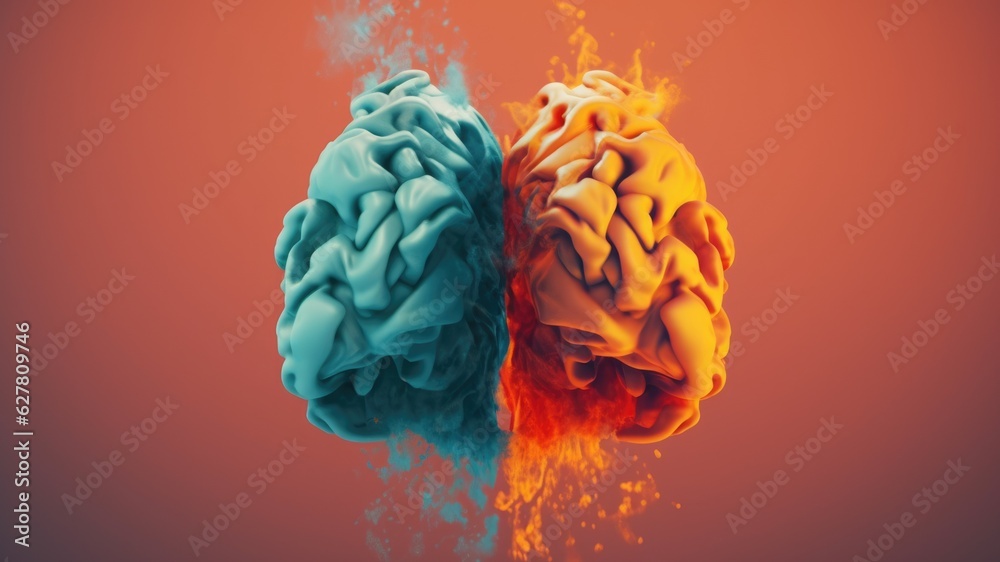 Conceptual 3d brain divided into left brain and right brain, depiction ...