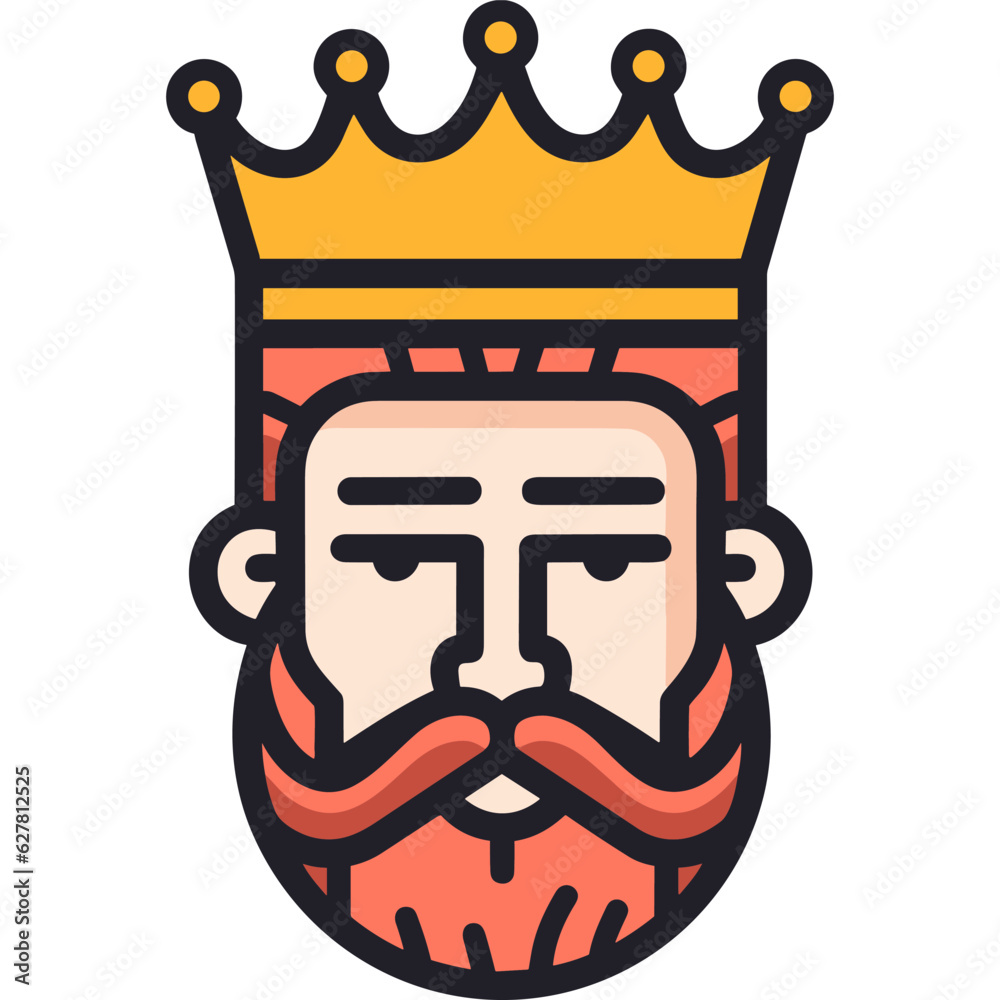 Royal king head face with crown and red hair beard outlined vector logo ...