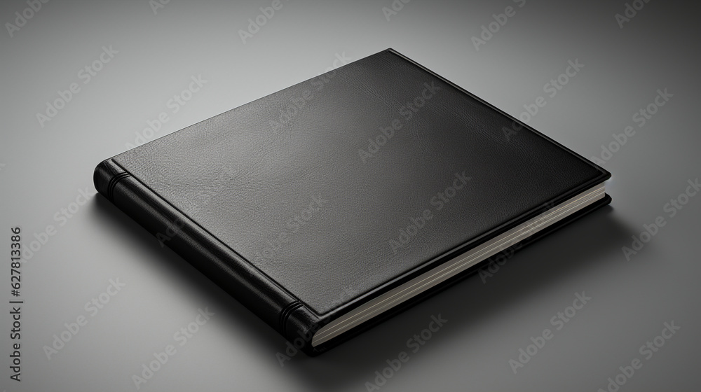 black book isolated on a monocolor studio white background, black paper ...